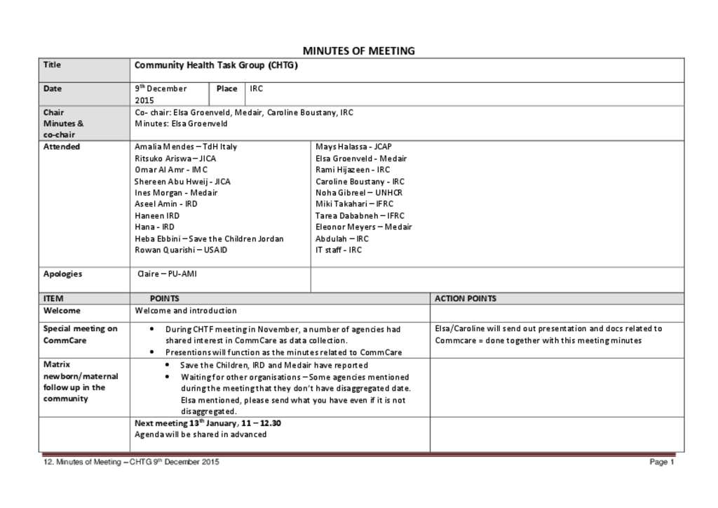 Document - Community Health Task Force Group, meeting minutes ,09.Dec.15