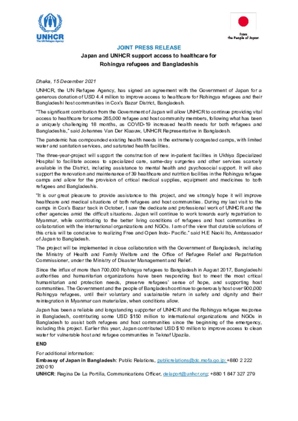 Document - JOINT PRESS RELEASE (English): Japan and UNHCR support ...
