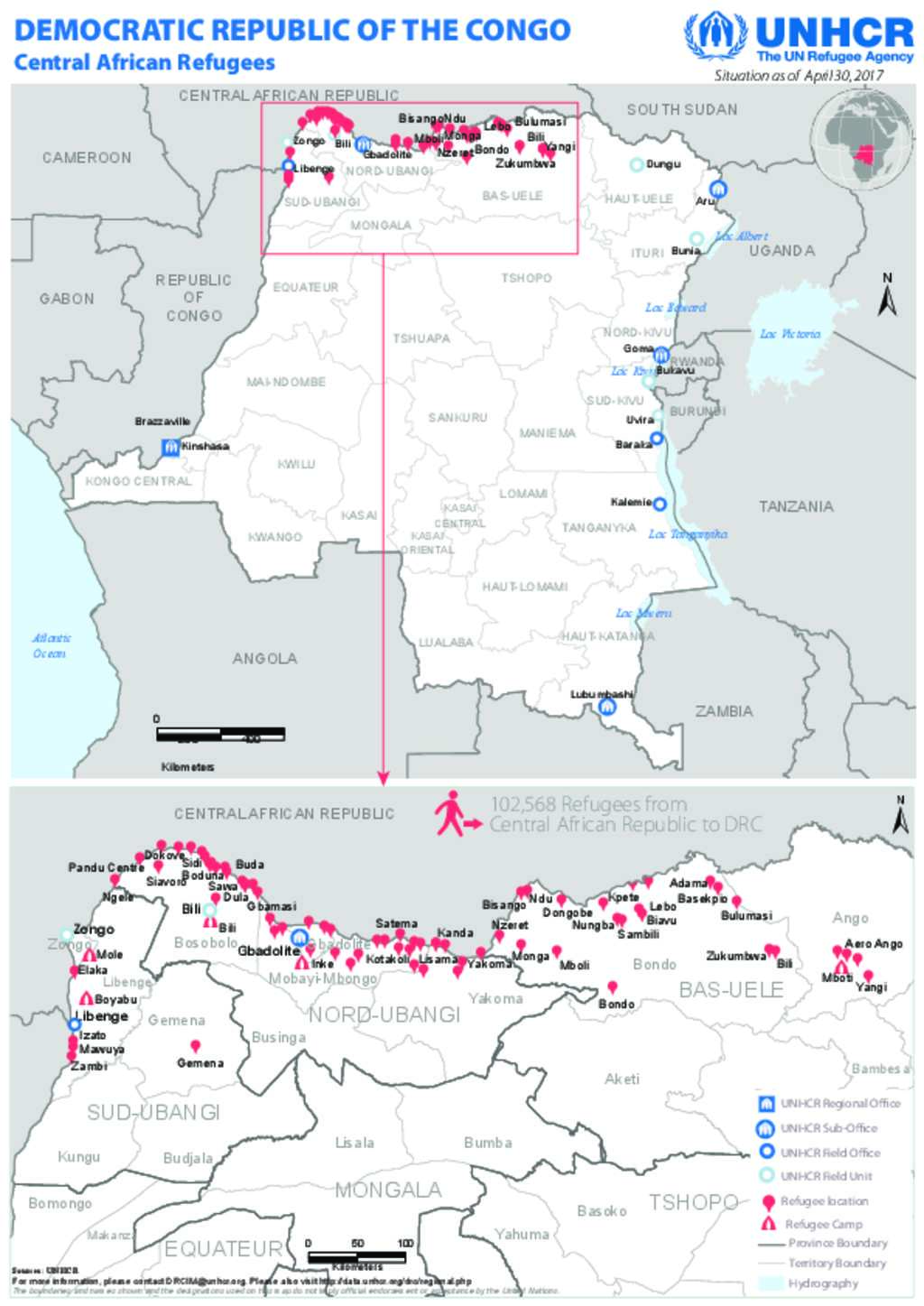 Document - UNHCR DRC - CAR Refugee Location Map
