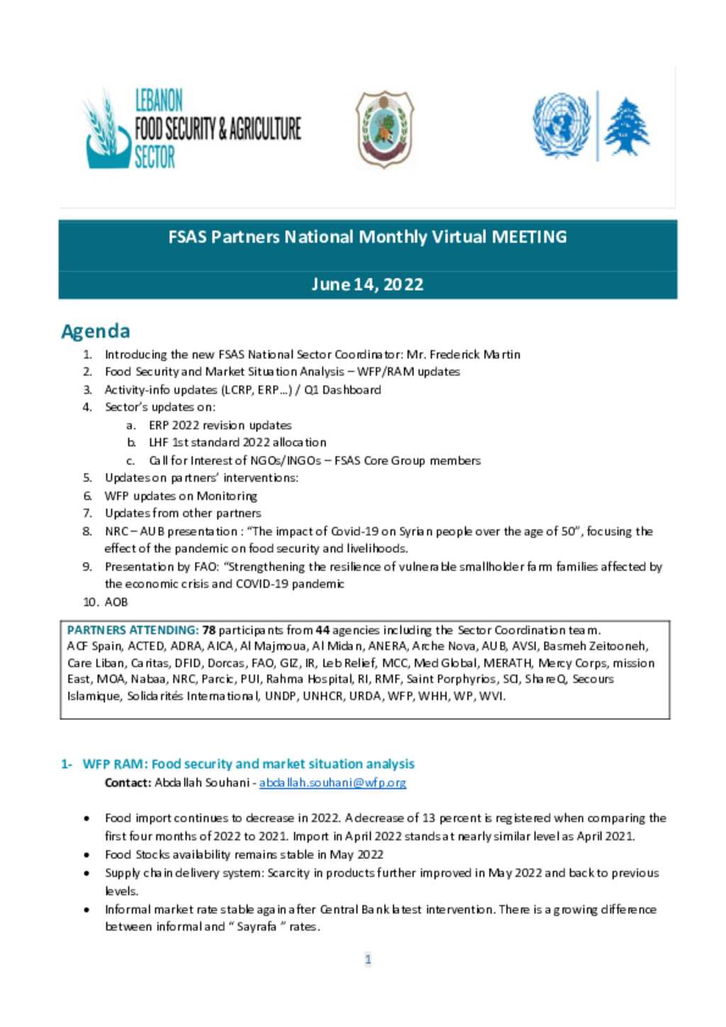 Document - FSAS National Working Group Meeting June 2022