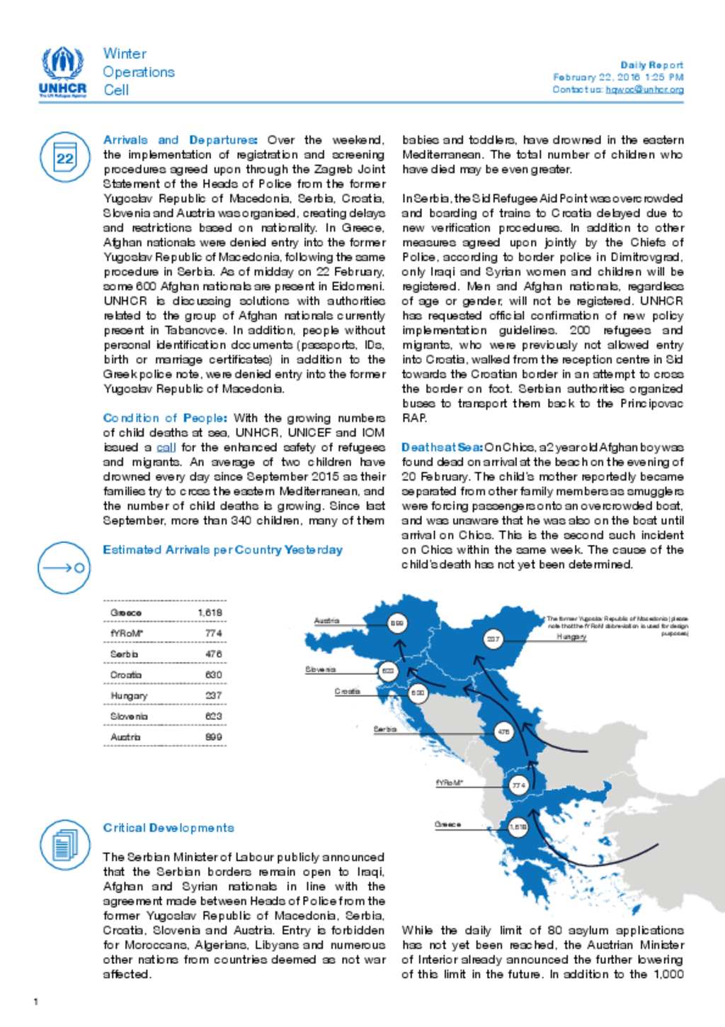 Document - Winter Operations Cell Daily Report 22 February 2016