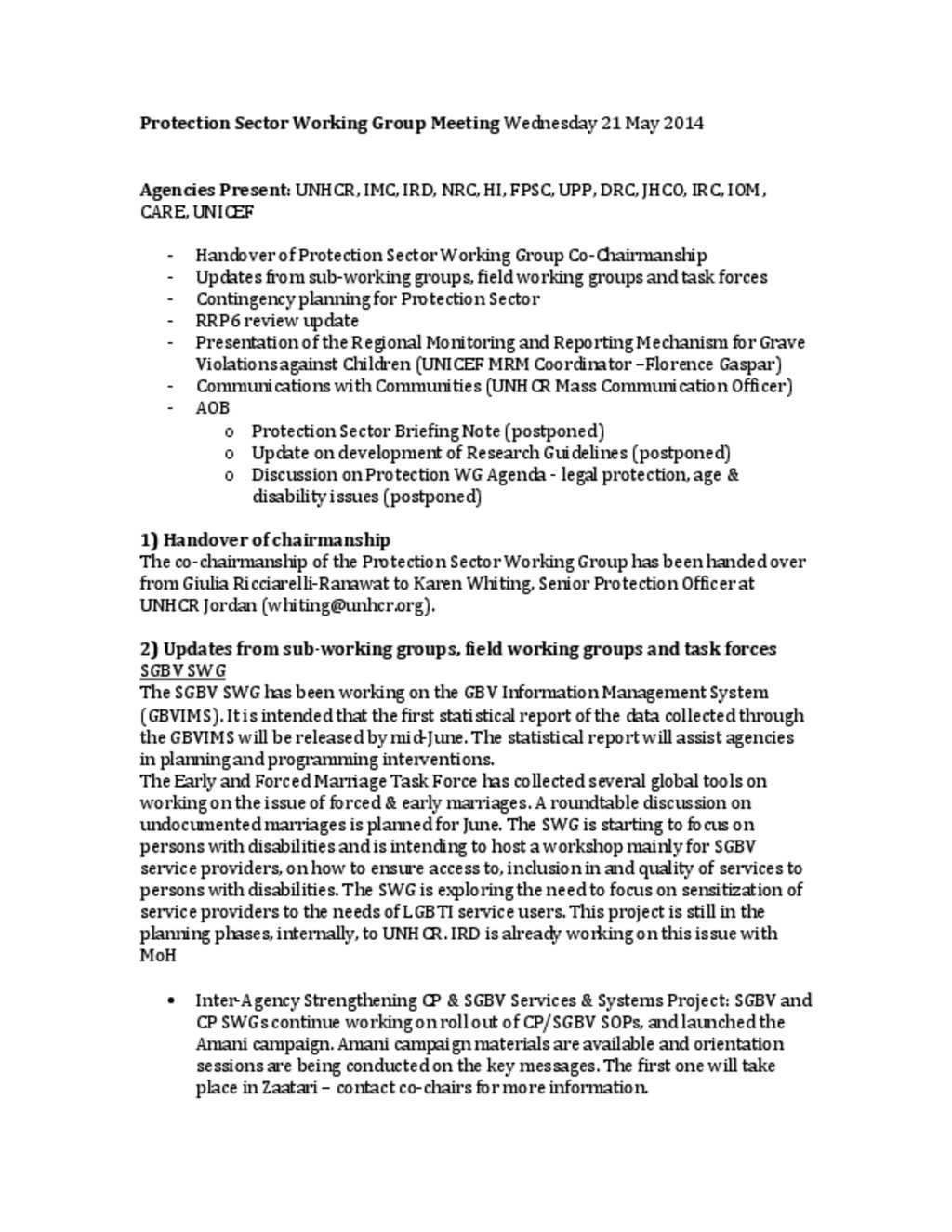 Document - Protection Sector Working Group Meeting Minutes