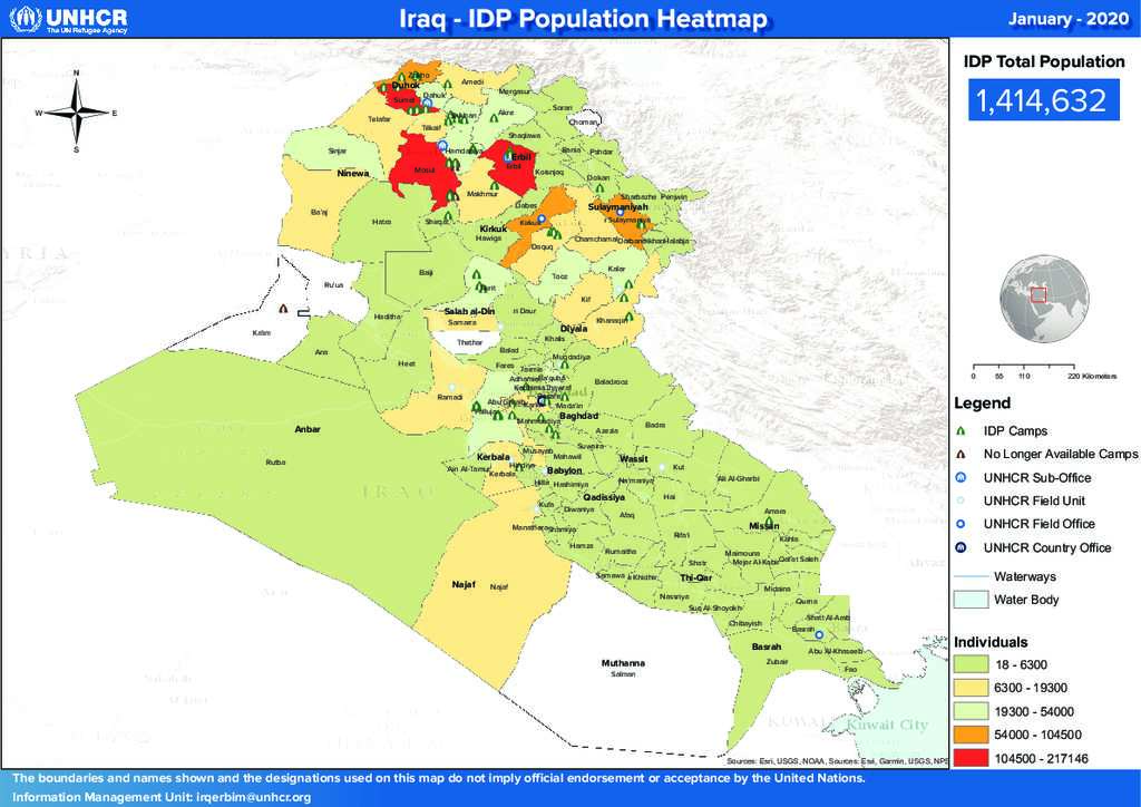 Document - UNHCR Iraq: IDP Population Heatmap January - 2020