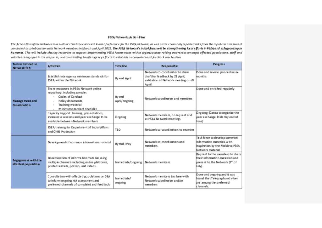 Document - Romania PSEA Network - Action Plan