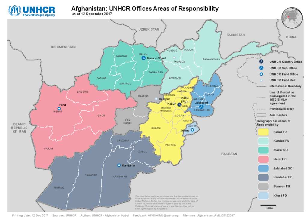 Document - Afghanistan: UNHCR Offices Areas of Responsibility