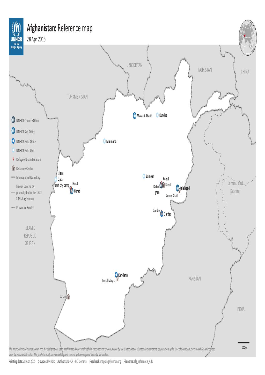 Document - Afghanistan: Reference map - 28 Apr. 2015