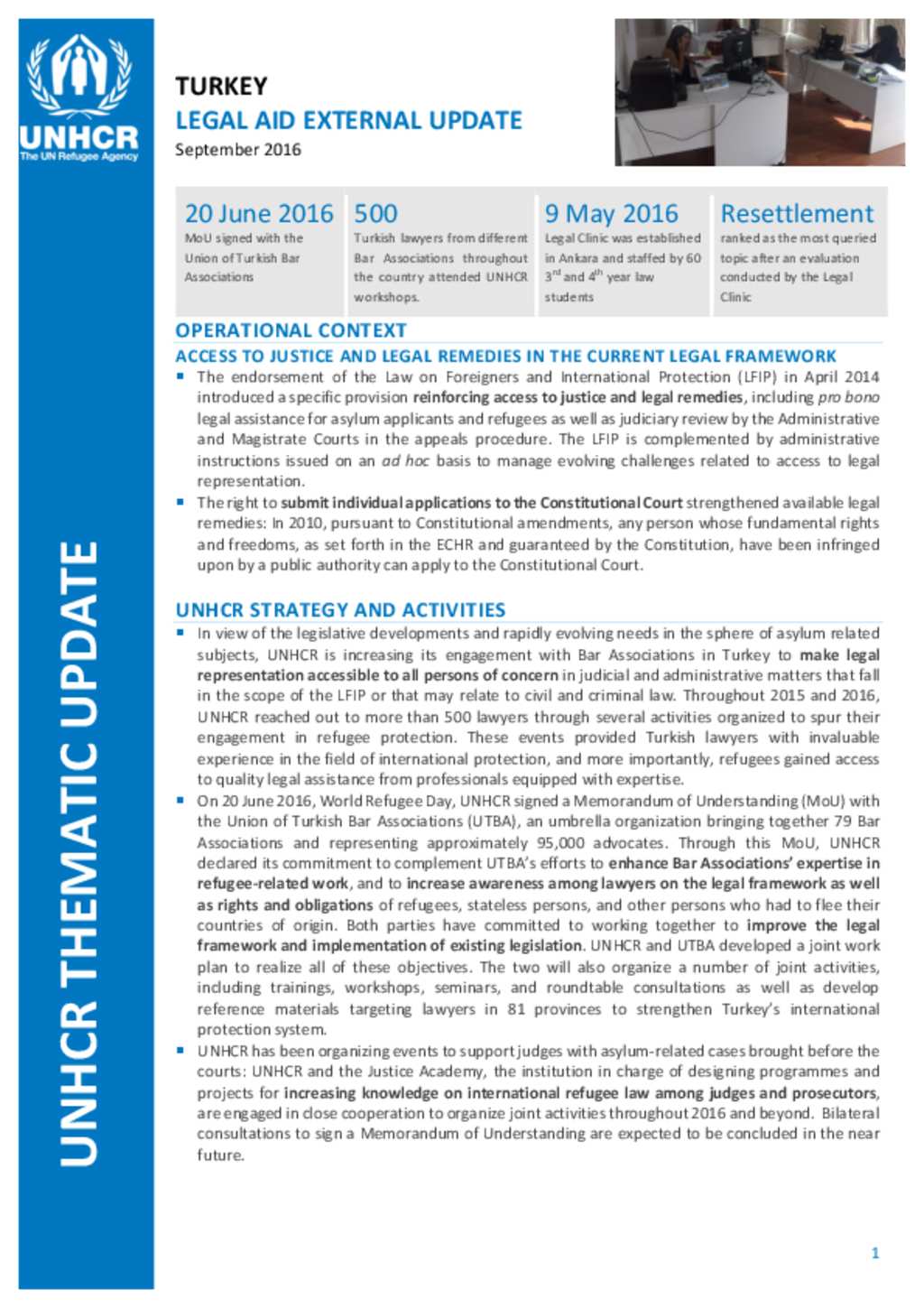 Document - UNHCR Turkey - Legal Aid Update - September 2016