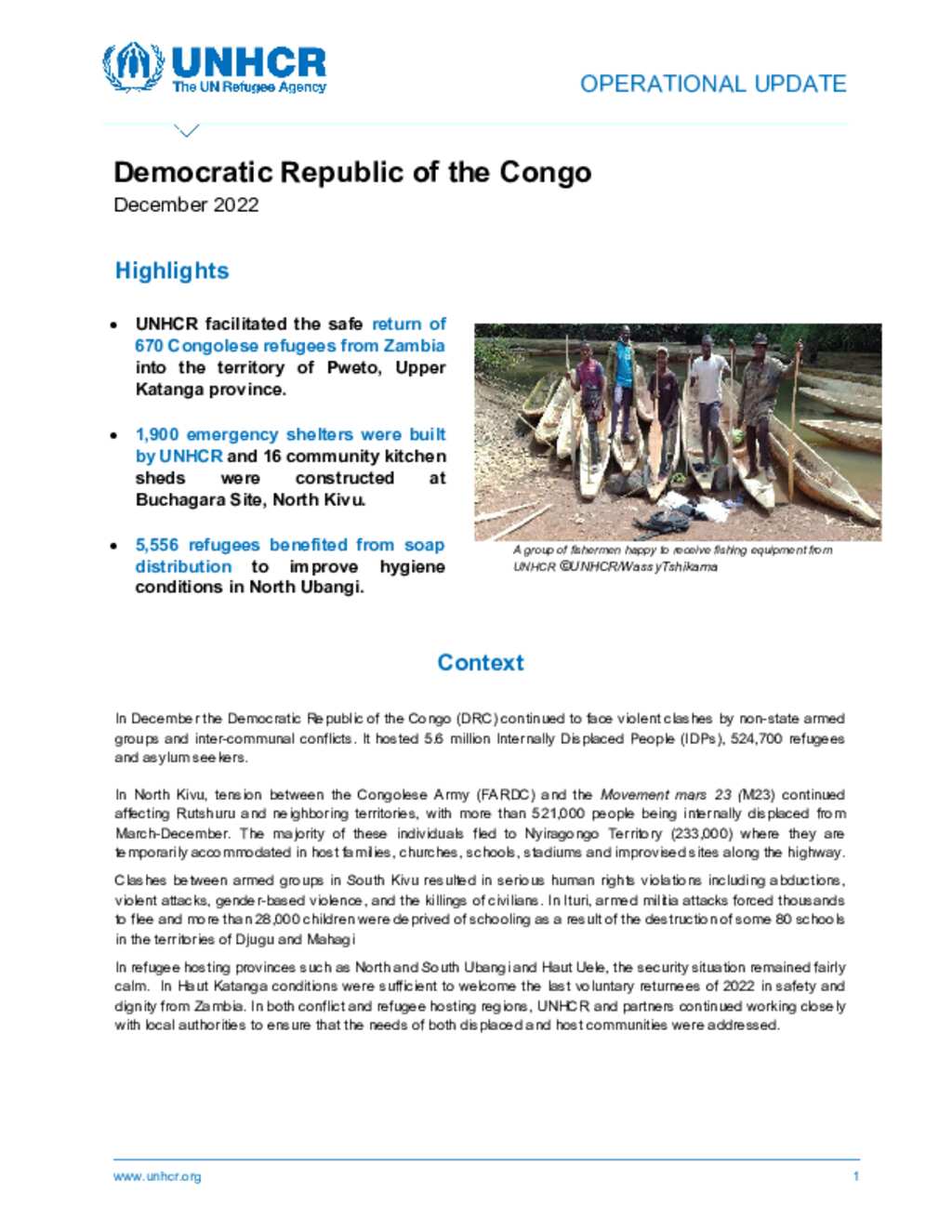 Document - Democratic Republic of Congo - UNHCR - Operational Update of ...