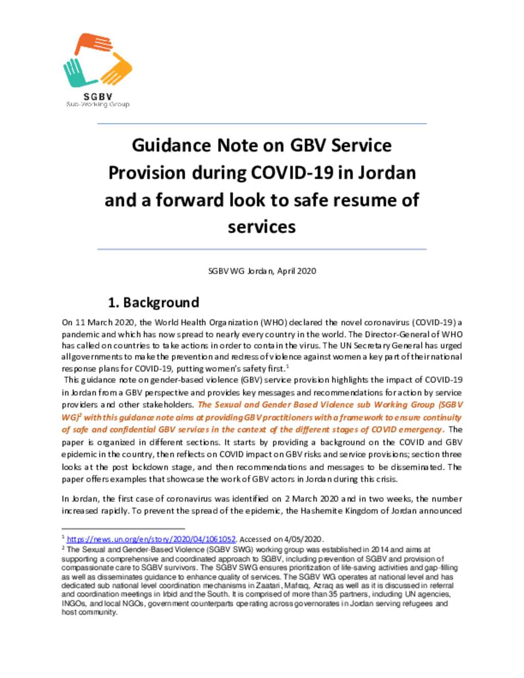 Document - SGBV SWG Jordan-Guidance Note on GBV Service Provision ...