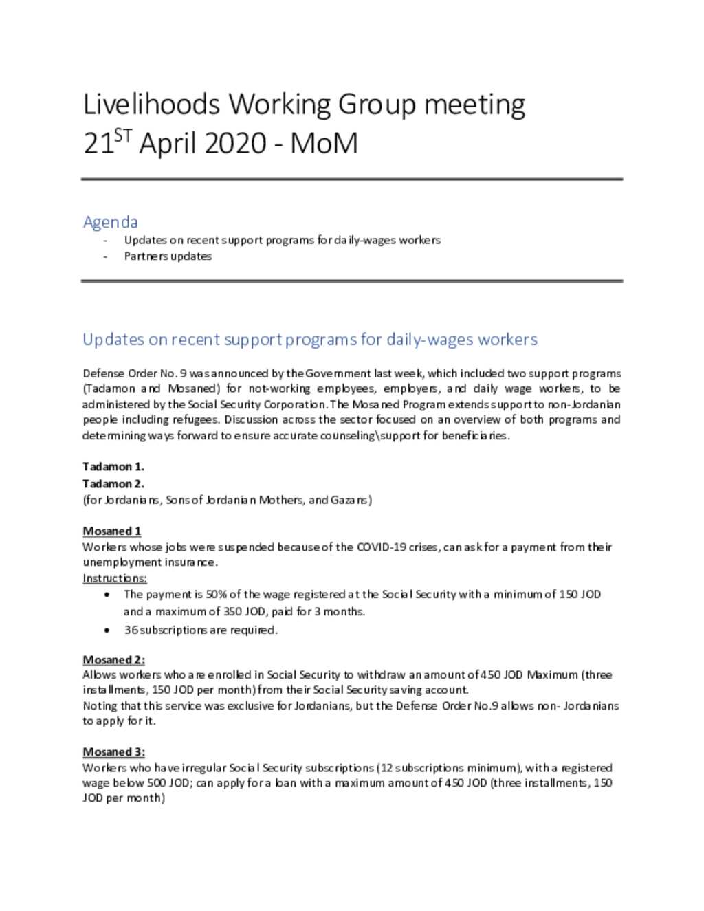 Document - Livelihoods Working Group - minutes of meeting 21 Apr 2020.
