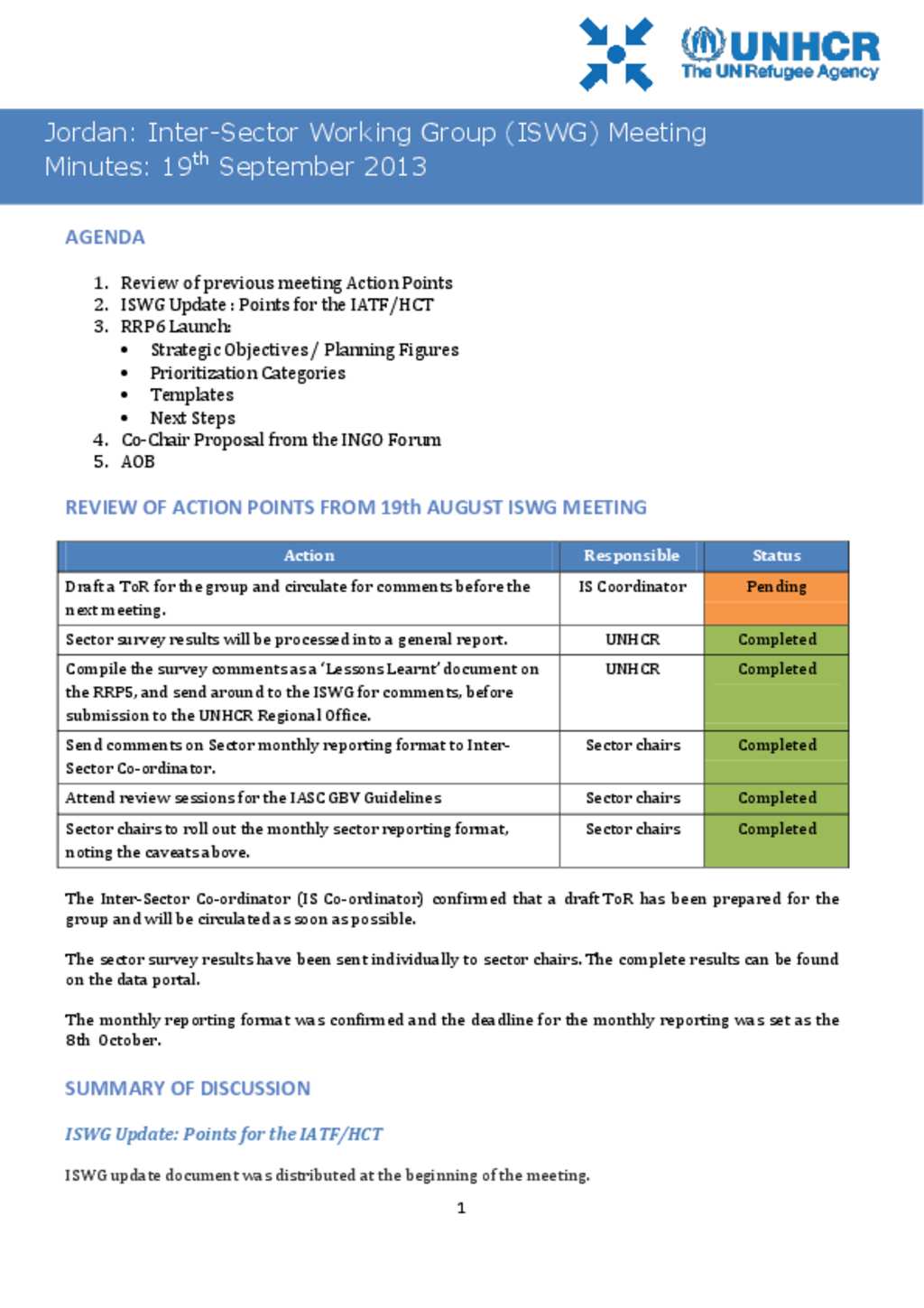 Document - Inter-Sector Working Group Minutes 19.09.13
