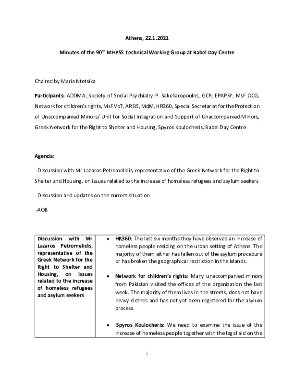 Document - MHPSS Technical Working Group - Meeting Minutes (22 January ...