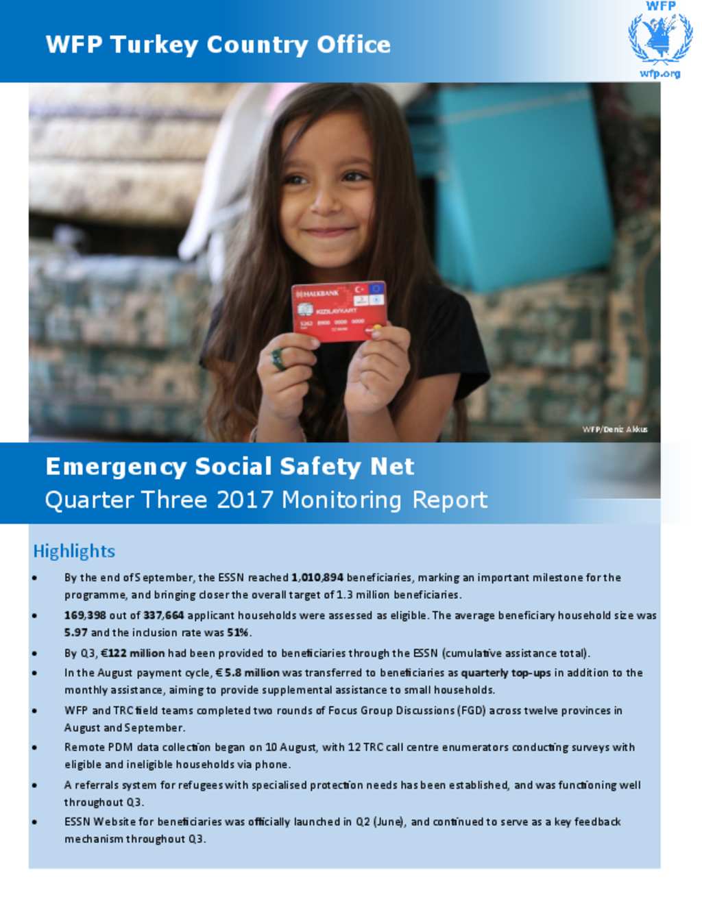 Document - Turkey: ESSN Monitoring Report - Quarter 3/2017