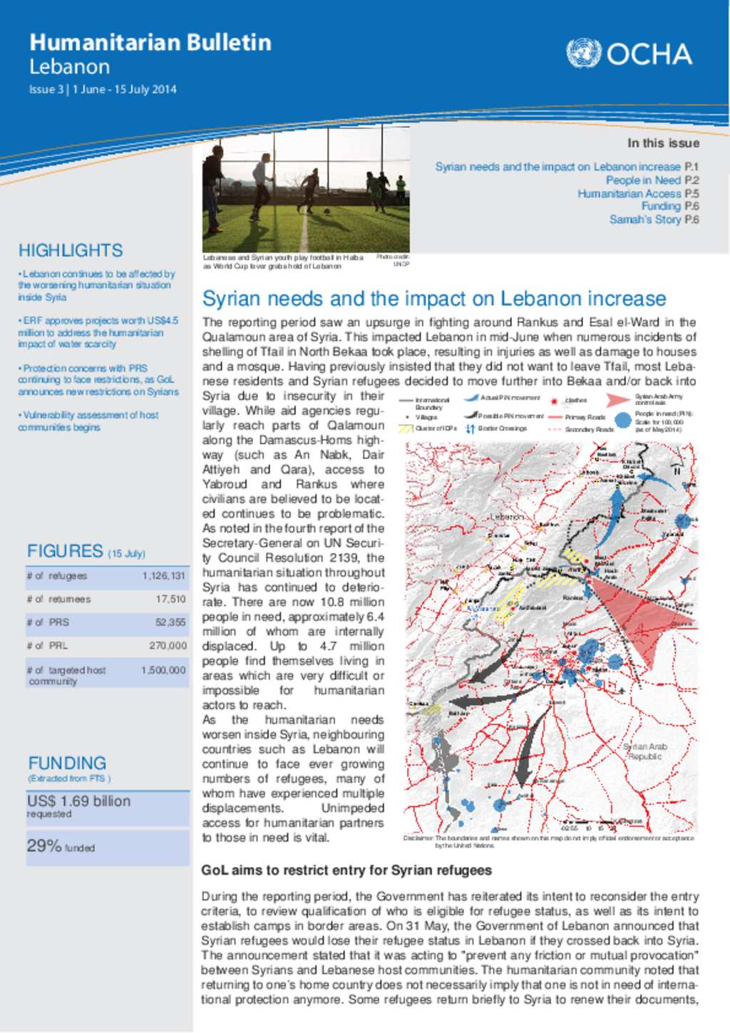 Document - Inter-agency - OCHA - Lebanon - Humanitarian Update - Issue ...
