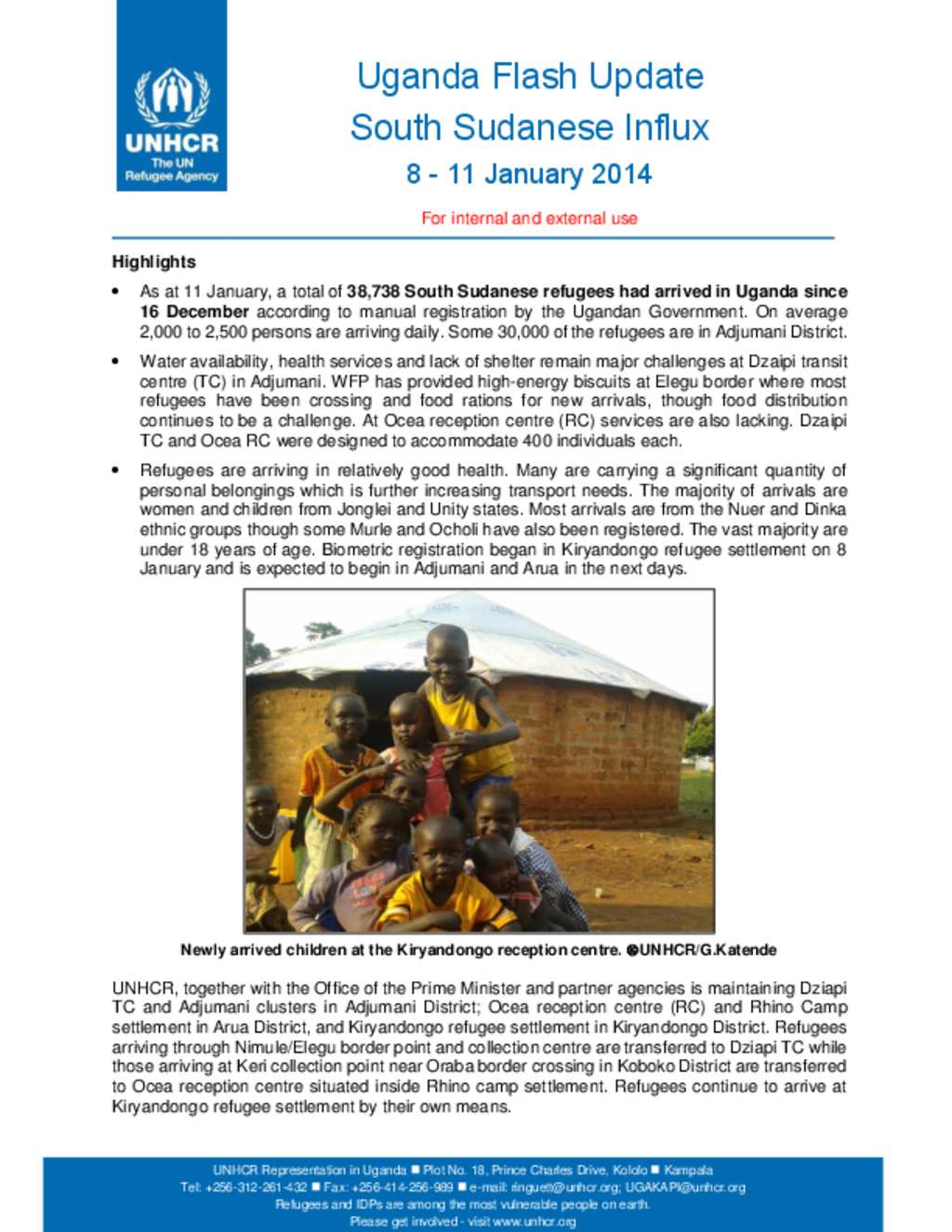 Document - Uganda Flash Update South Sudanese Influx 8-11 January 2014 Document - Uganda Flash Update South Sudanese Influx 8-11 January 2014