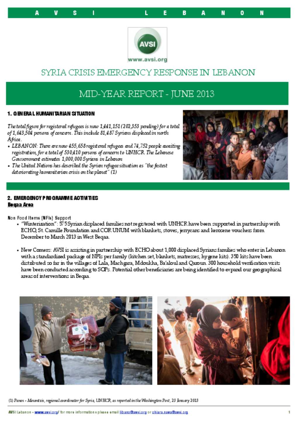 Document - Lebanon, AVSI Syria Crisis interventions June 2013