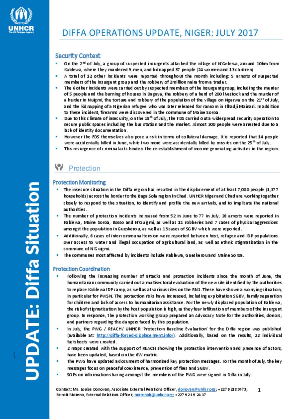 Document - UNHCR Niger: Diffa Operation Update July 2017