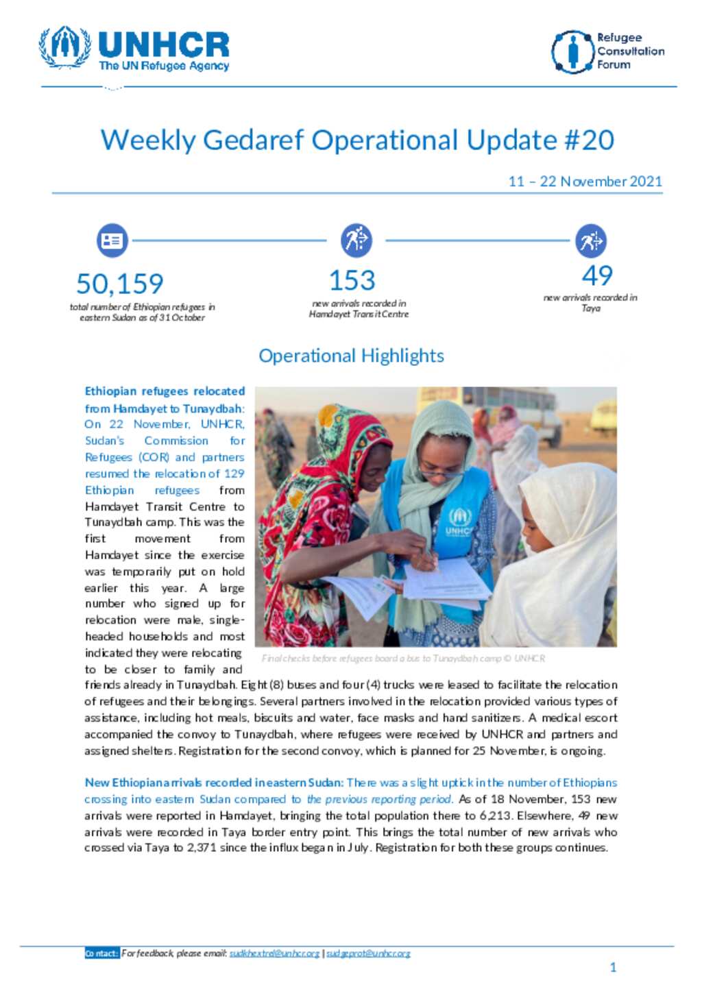 Document - Gedaref Weekly Operational Update #20 - as of 22 November 2021