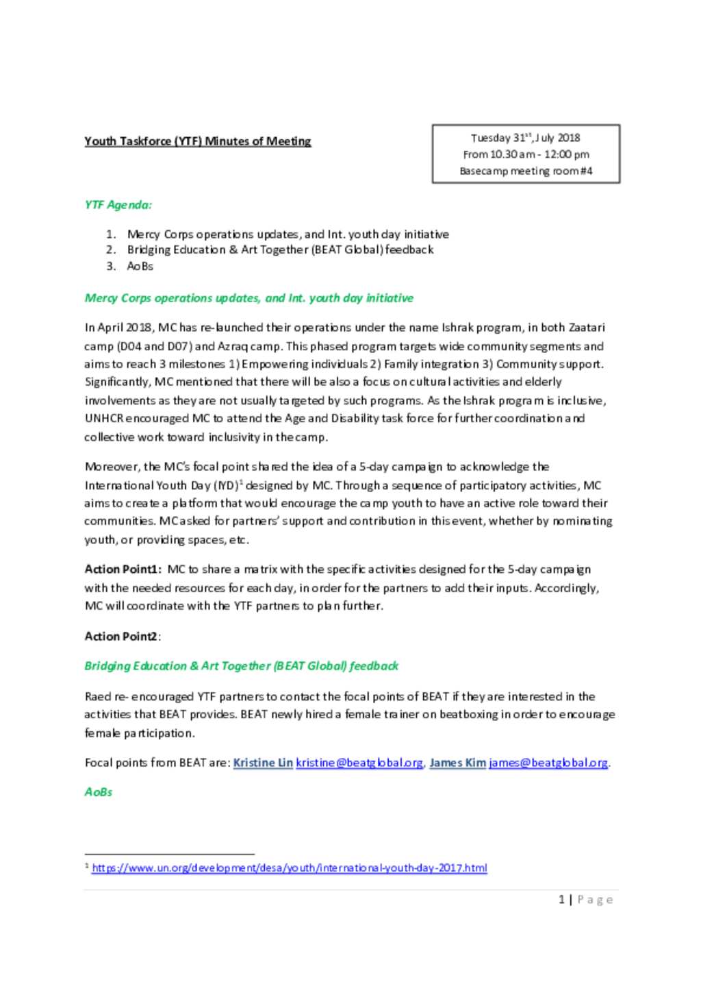 Document - Youth Task Force MOM 31st July 2018