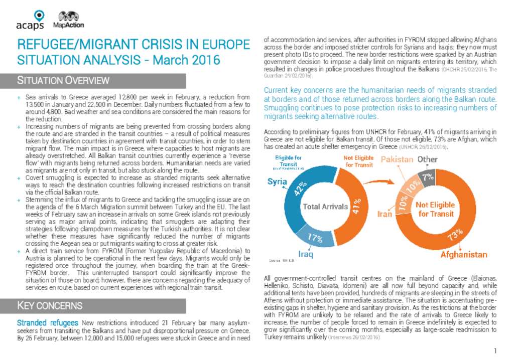 Document - REFUGEE/MIGRANT CRISIS IN EUROPE SITUATION ANALYSIS - March 2016