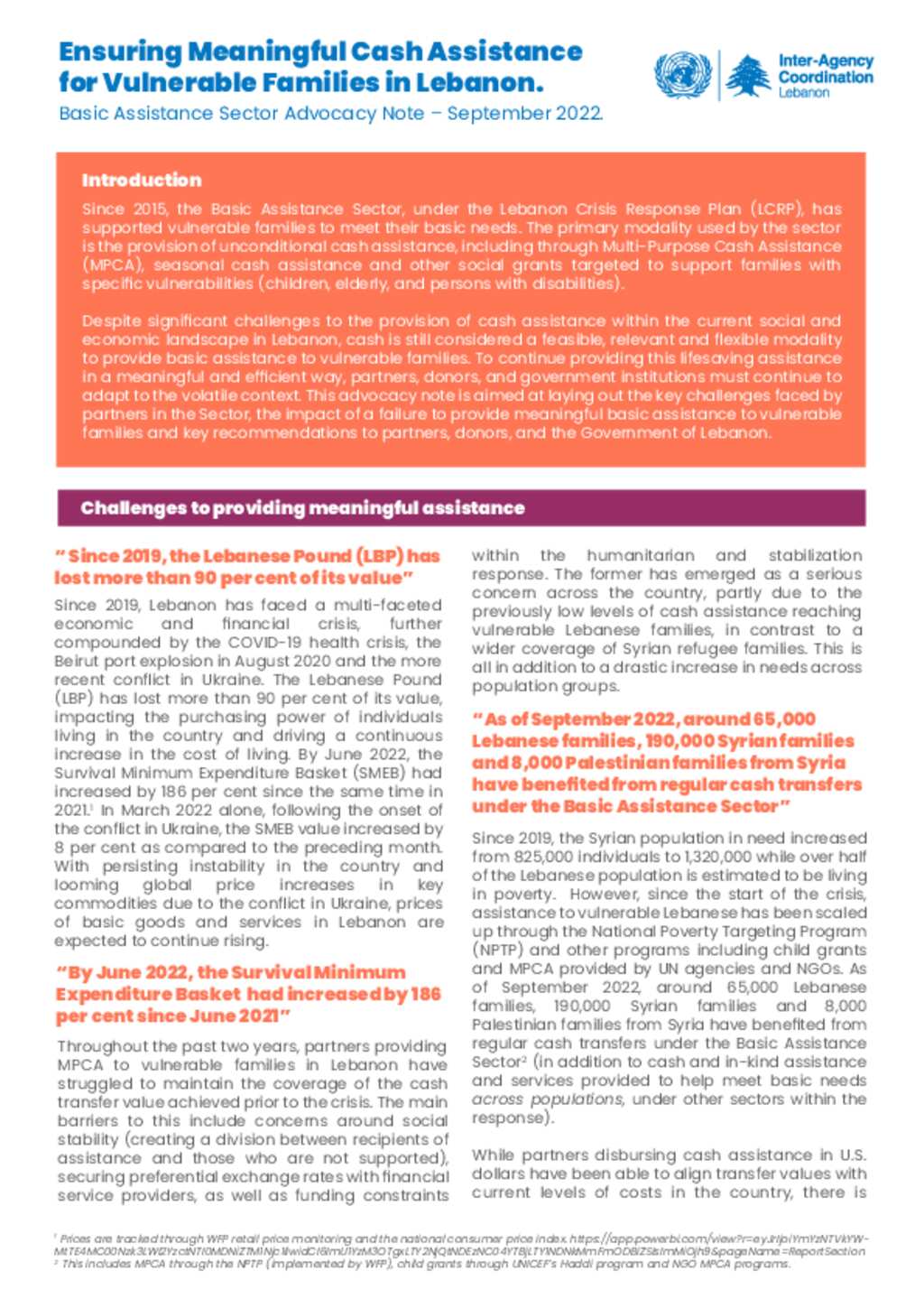 Document Lebanon Inter Agency Basic Assistance Sector Advocacy Document Lebanon Inter Agency Basic Assistance Sector Advocacy