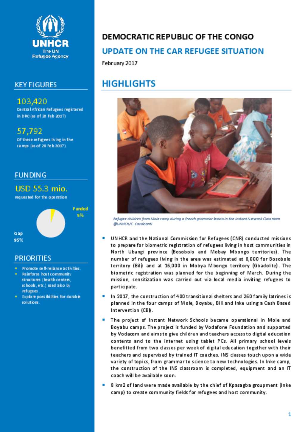 Document - UNHCR DRC update on CAR refugee situation - February 2017