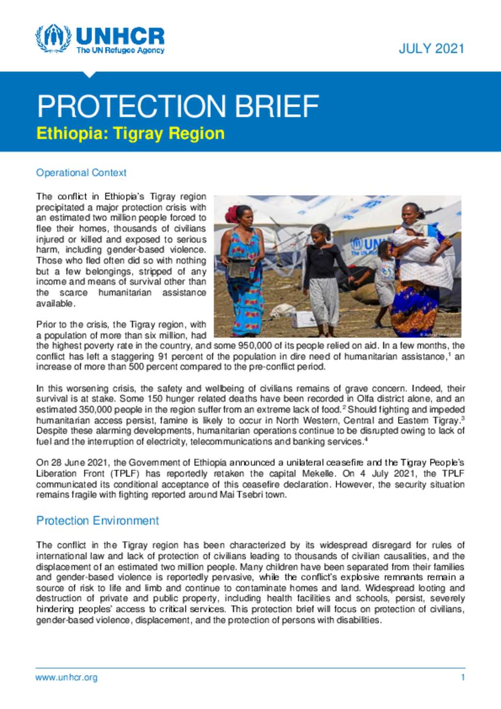 Document - UNHCR Protection Brief - Ethiopia: Tigray region - July 2021