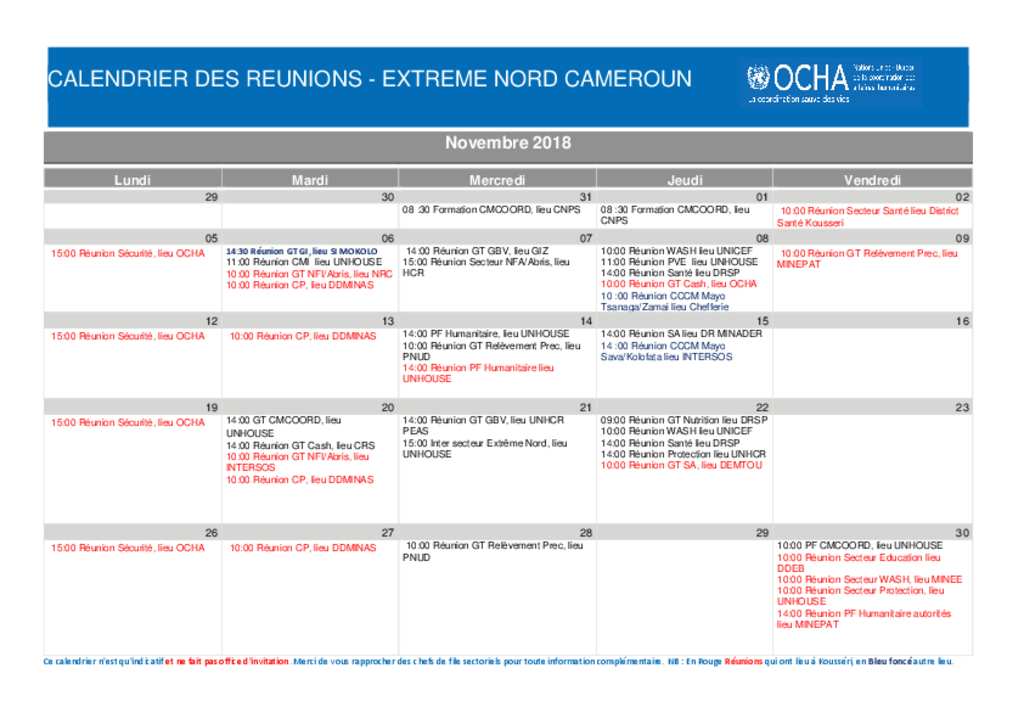 Document - UNOCHA Cameroon | Extrême-Nord | Calendrier des Reunions ...