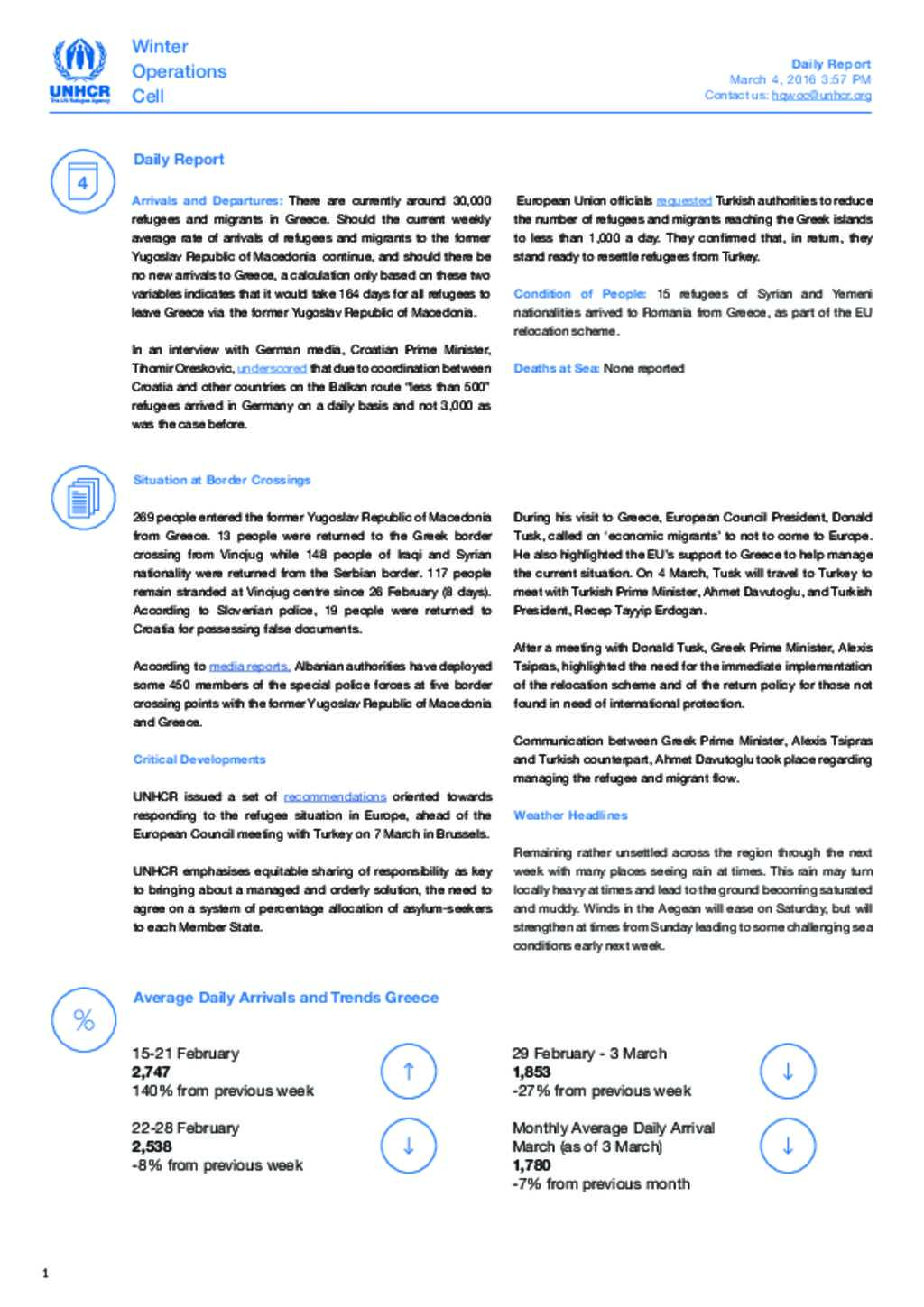 Document - Winter Operations Cell Daily Report 04 March 2016