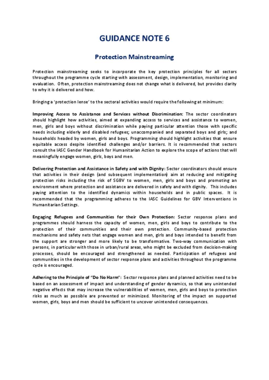 Document - 6 Guidance Note on Protection Mainstreaming