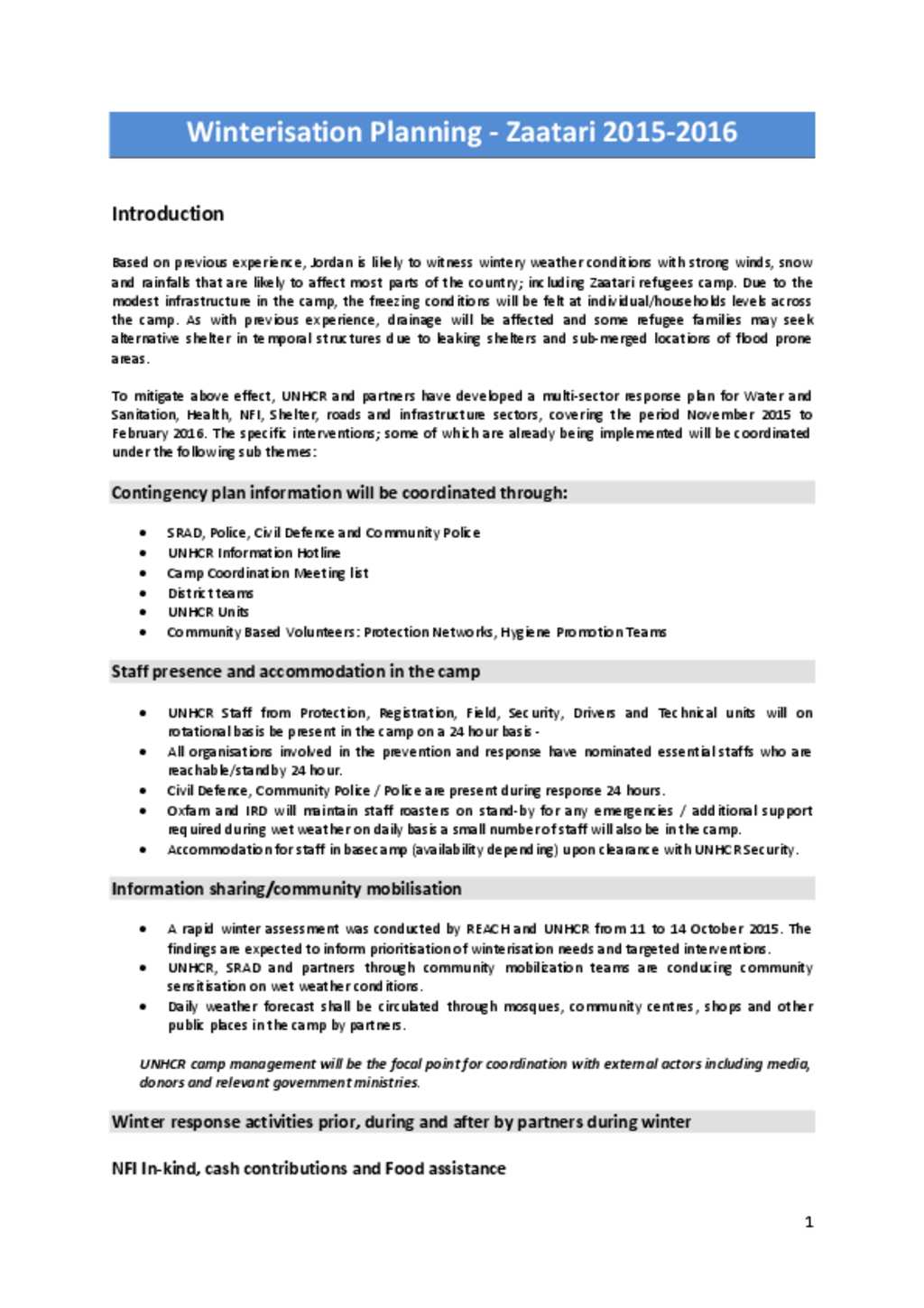 Document - Zaatari Camp Winterisation Plan 2015-2016