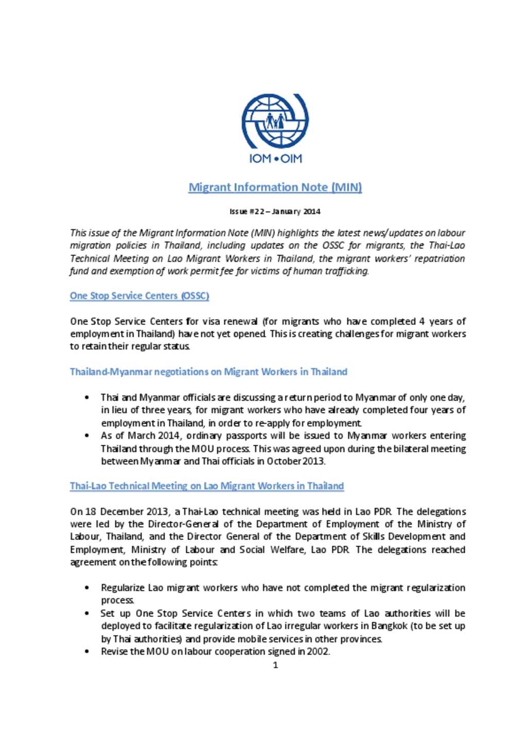 Document - Migrant Information Note #22 (IOM)