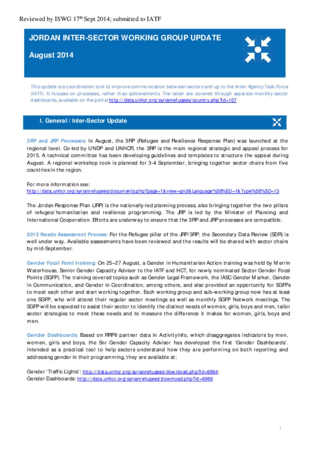Document - Inter-Sector Working Group Update - August 2014