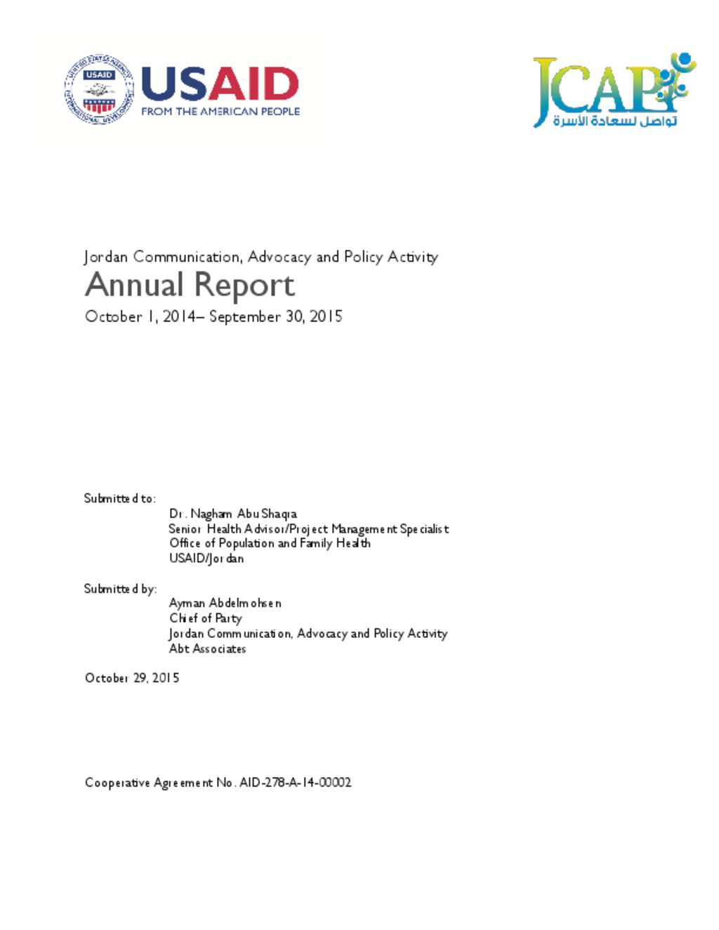 Document - JCAP’s first year annual report (1.October,2014-30.September ...