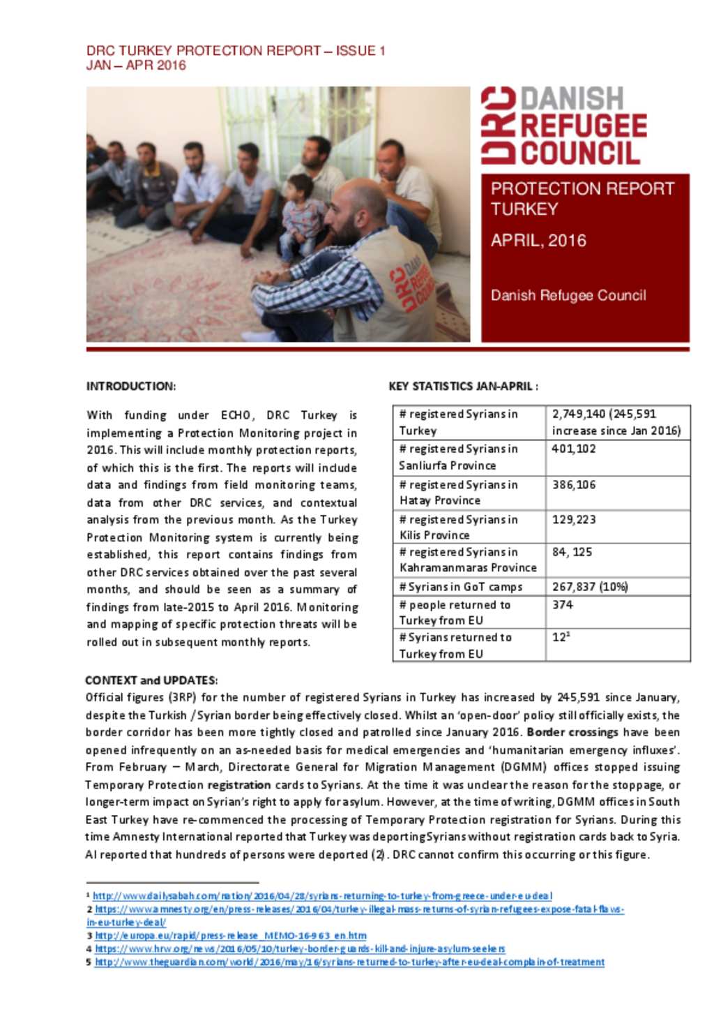 Document - DRC : Protection Report Turkey - Jan-April 2016