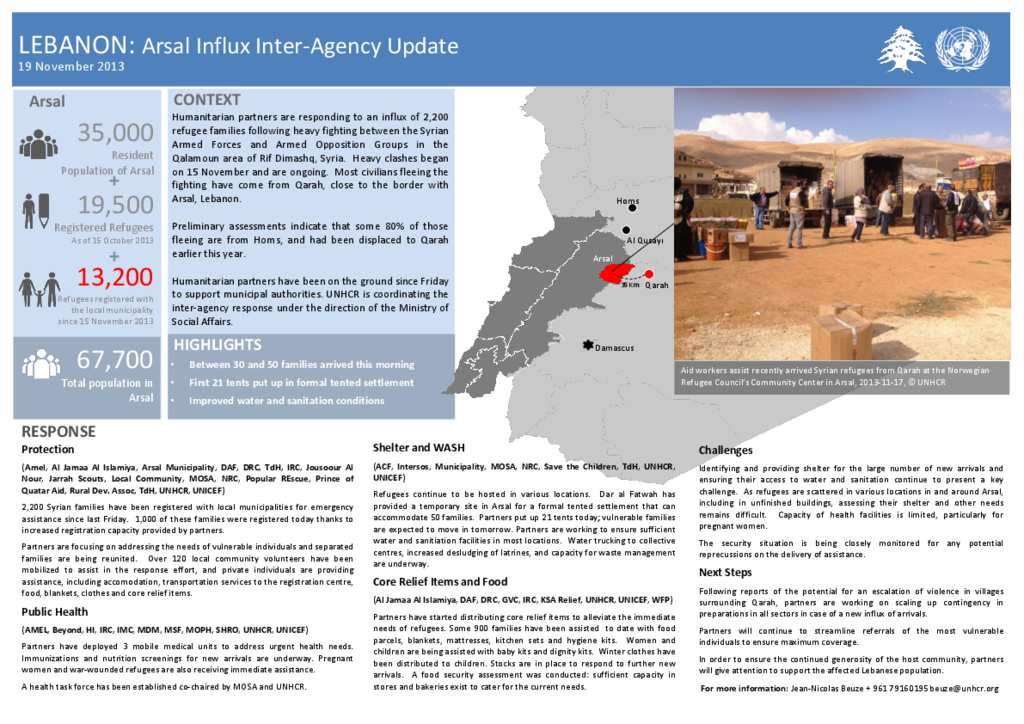 Document - LEBANON: Arsal Influx Inter-Agency Update - 19 November 2013