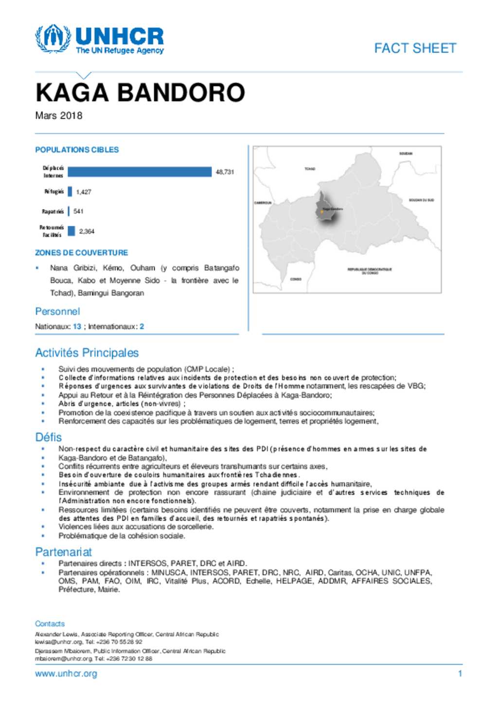 Document - UNHCR Field Office Kaga-Bandoro Factsheet