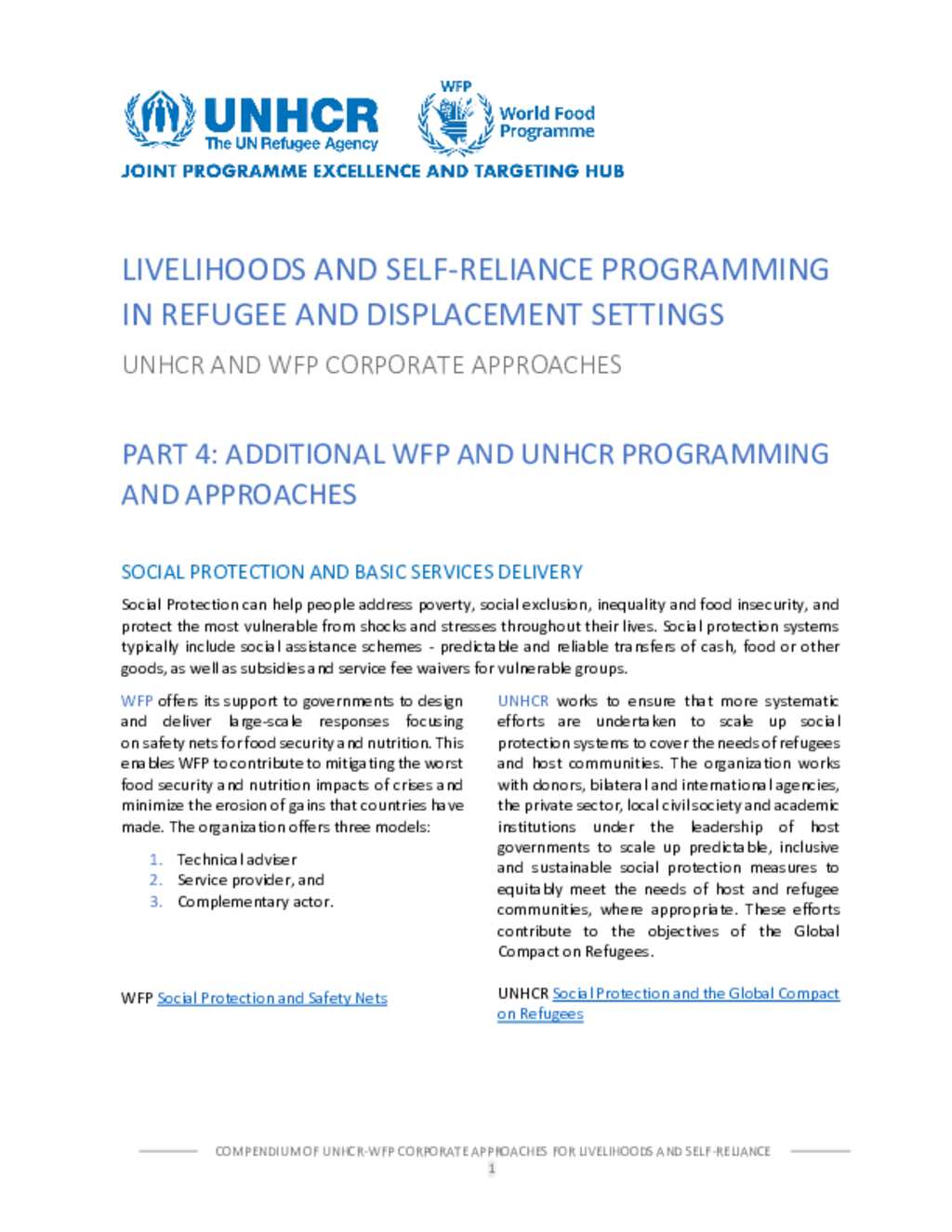 Document - UNHCR and WFP Corporate Approaches: Livelihoods and self-reliance programming in ...