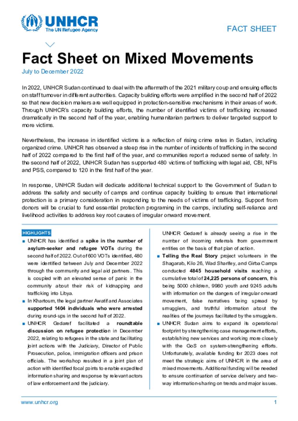 Document - UNHCR Sudan -Fact Sheet on Mixed Movements- July-December 2022
