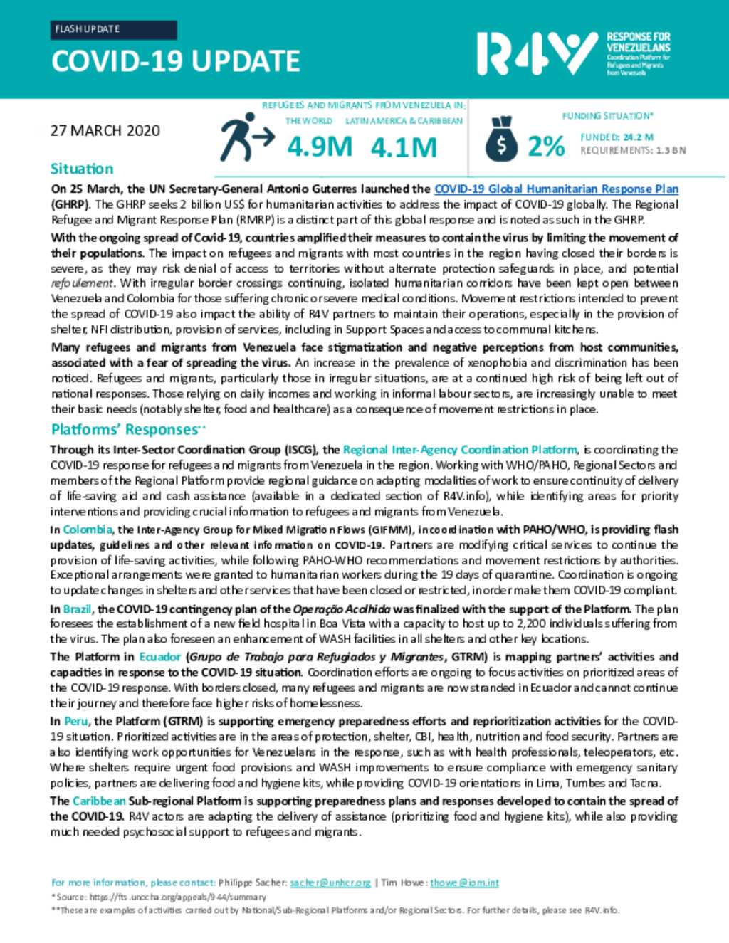 Document - R4V - Covid-19 Flash Update - 27 March 2020