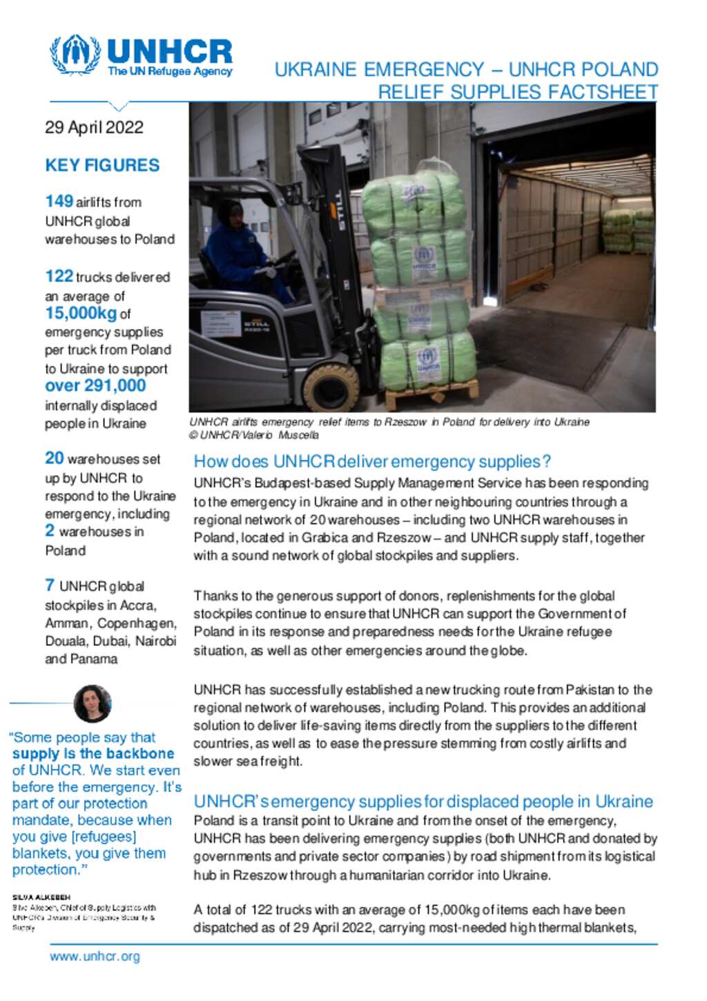 Document - Poland: UNHCR Relief Supplies Factsheet (29 April 2022)