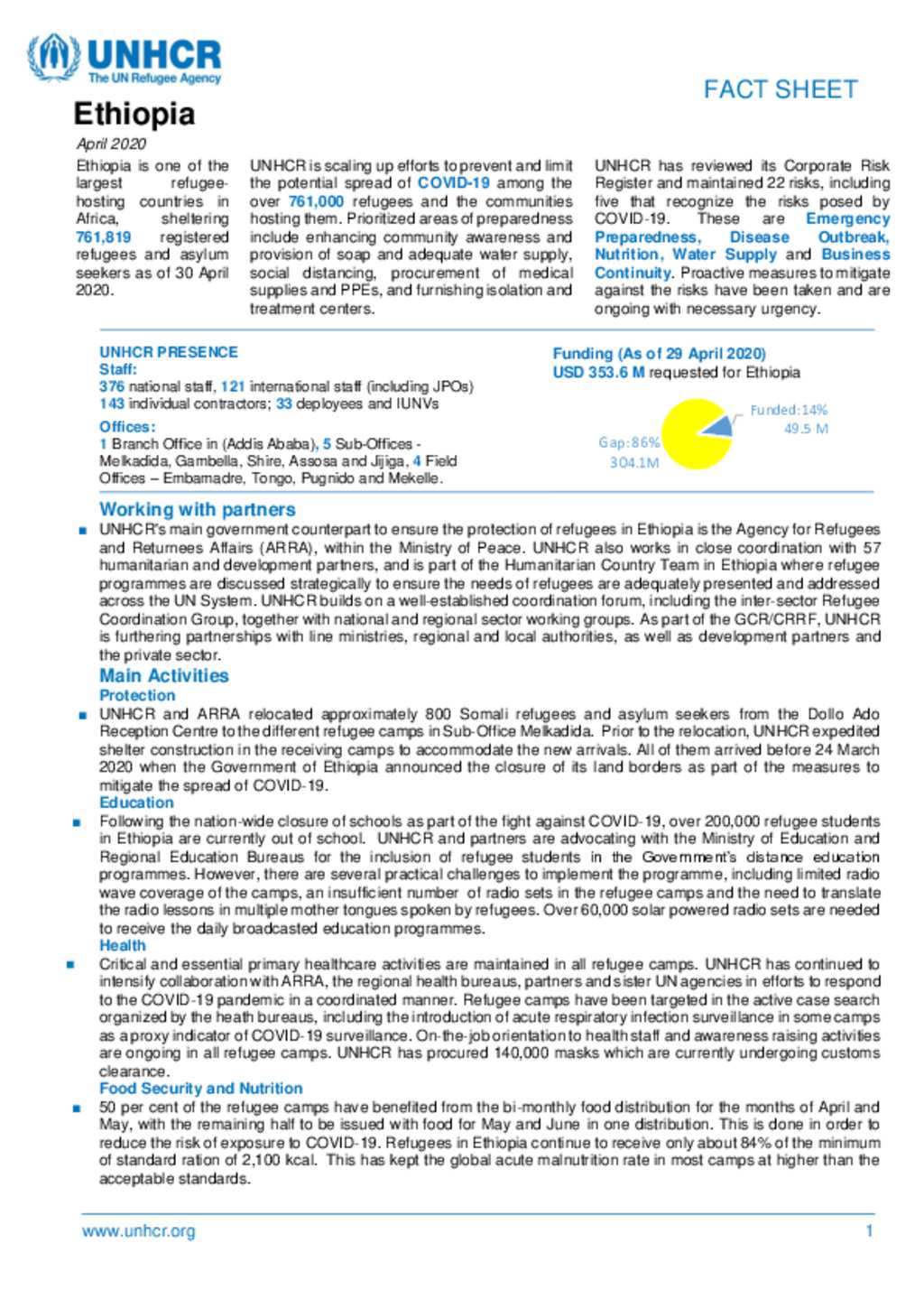 Document - UNHCR Ethiopia Fact Sheet April 2020
