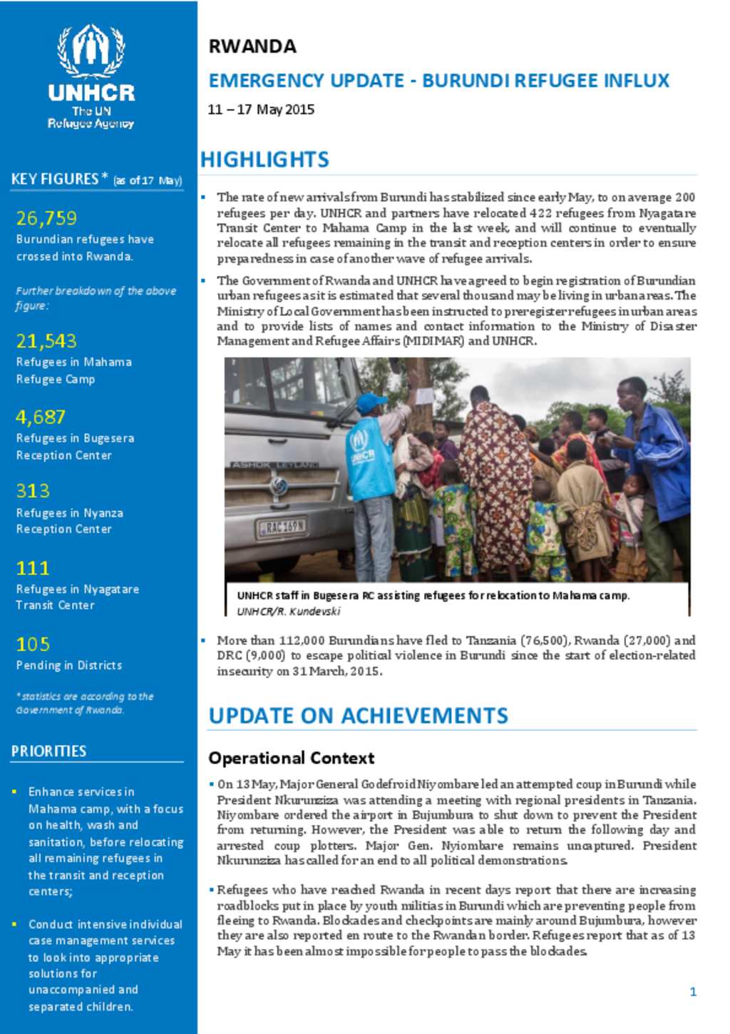 Document - UNHCR Rwanda - Emergency update - 11-17 May 2015