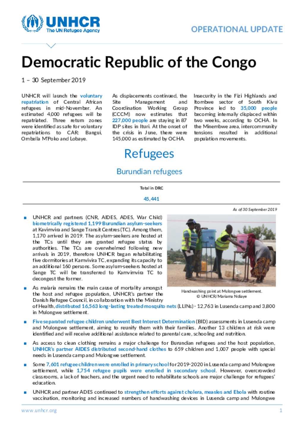 Document - UNHCR DRC - Operational Update (September 2019)