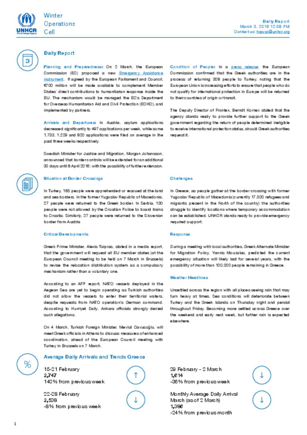 Document - Winter Operations Cell Daily Report 03 March 2016