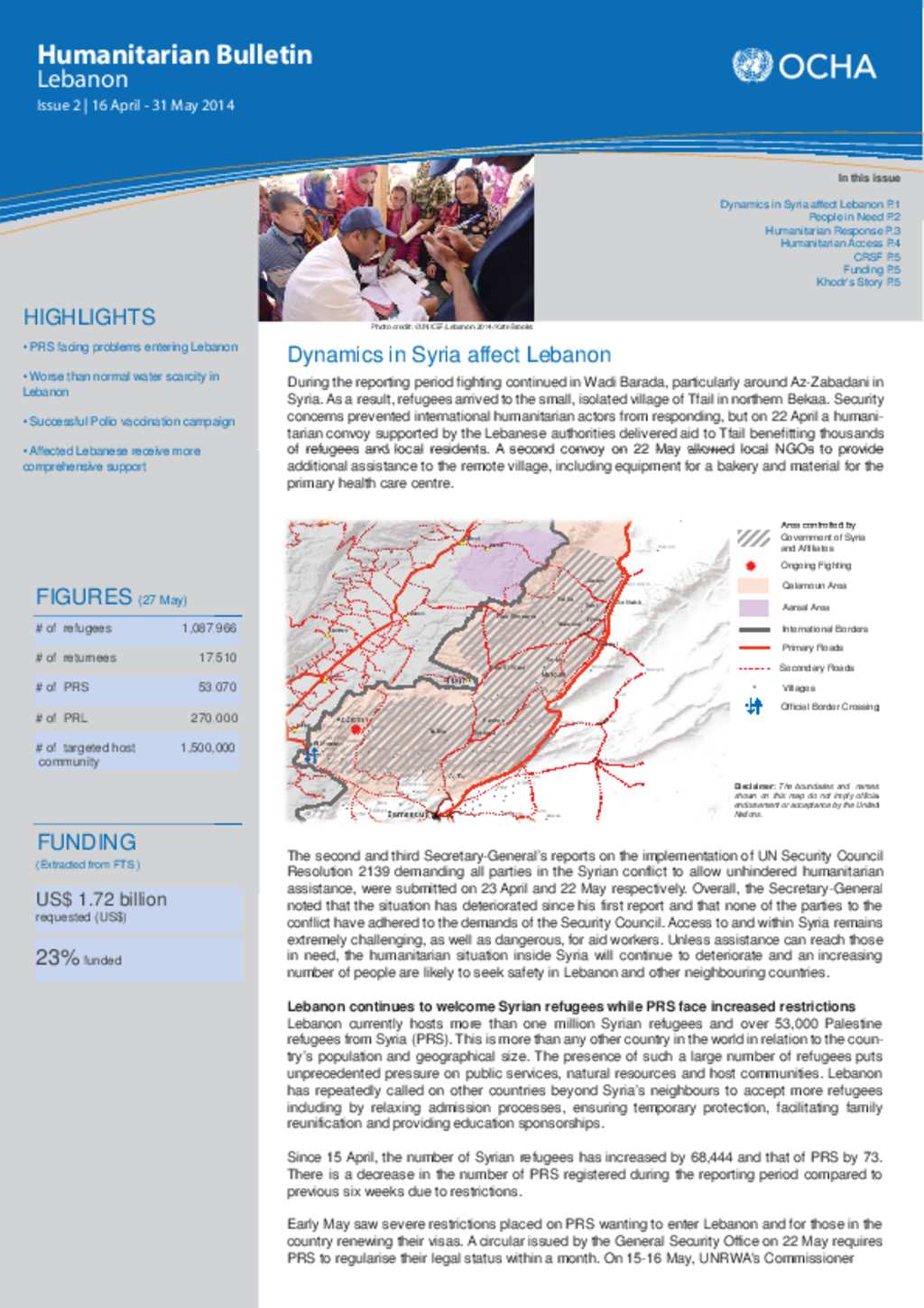 Document - OCHA - Lebanon - Humanitarian Bullettin - 31/05/2014