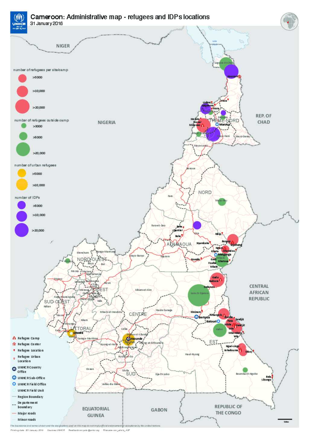 Document - Cameroon: Administrative map - refugee and IDP locations