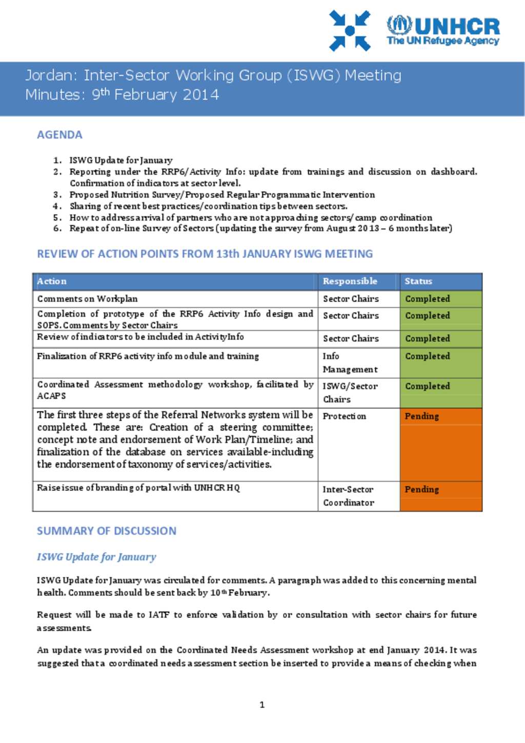 Document - Inter-Sector Working Group Minutes 9th February 2014