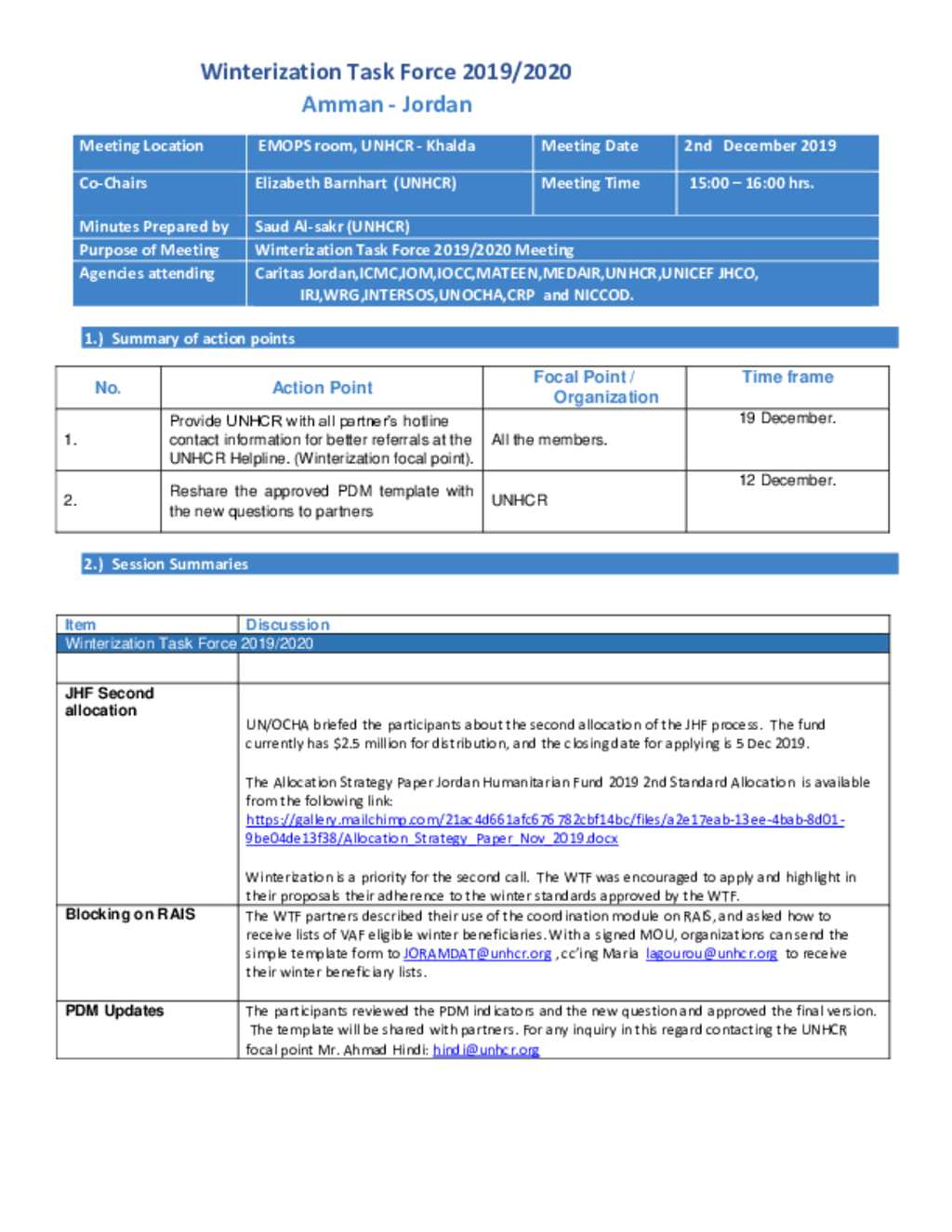 Document - Winterization TF minute of meeting Dec 2019.