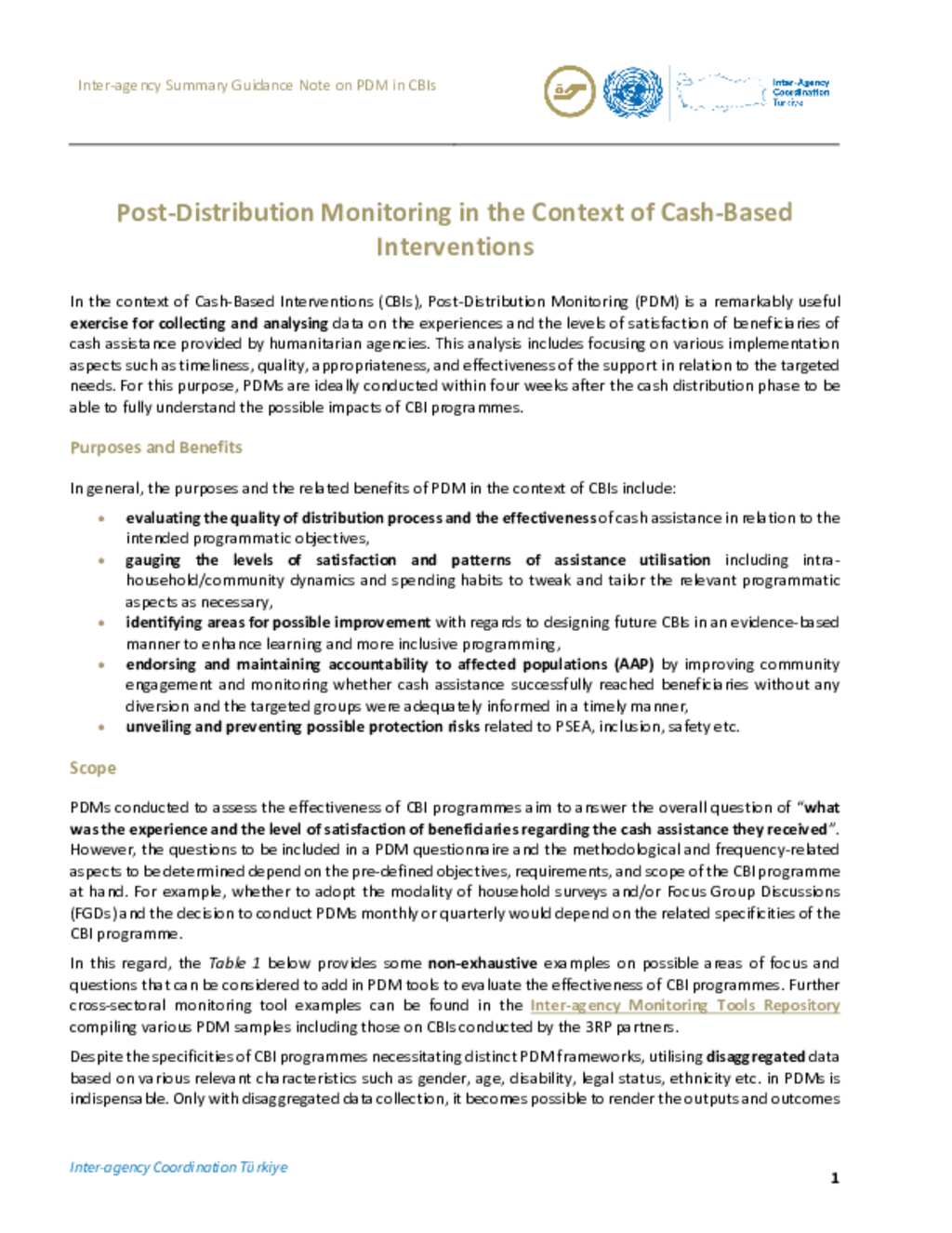 Document - Türkiye: Inter-agency Summary Guidance Note on Post ...